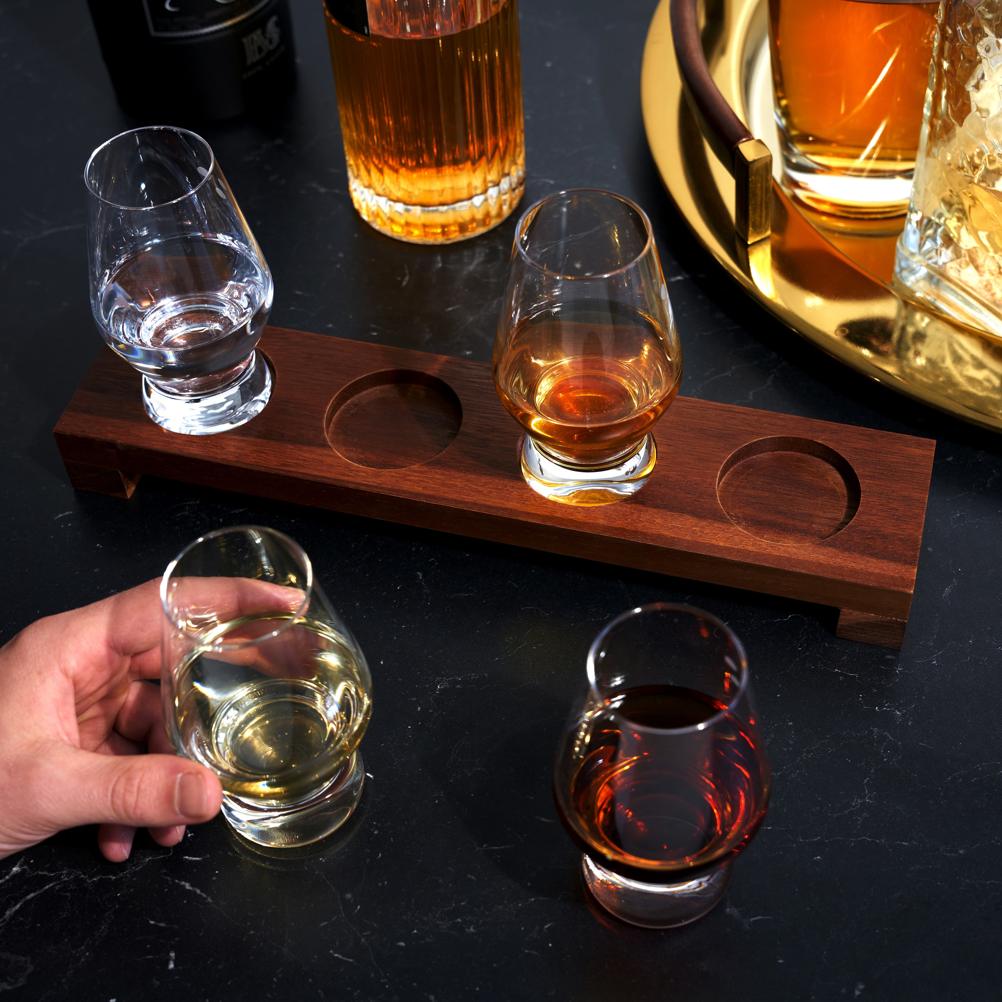 Viski Spirit Tasting Flight Kit, Crystal Liquor Glasses with Wooden ...