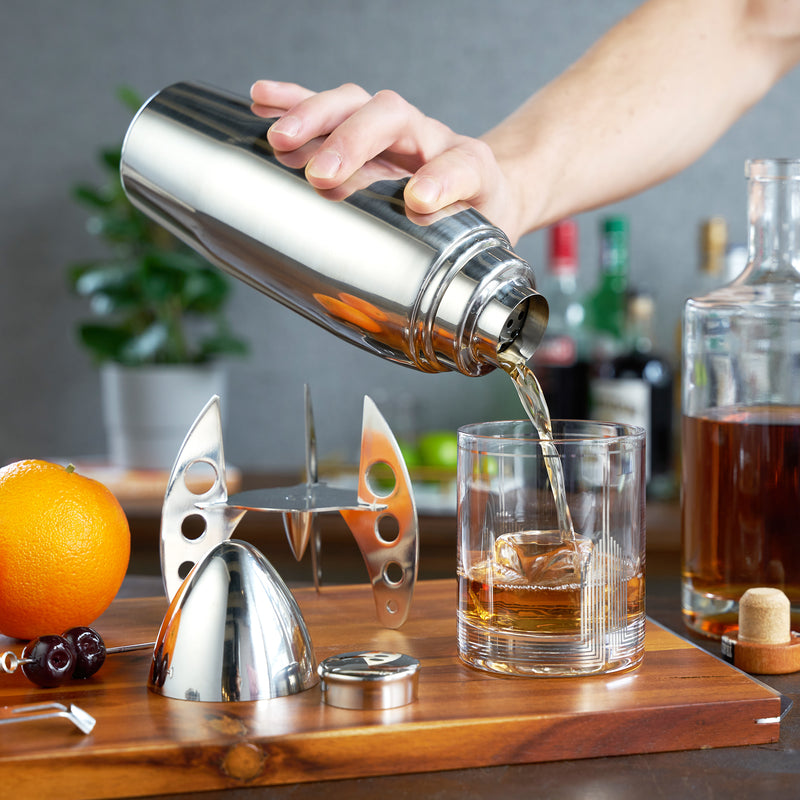 Viski Rocket Cocktail Shaker with Strainer Bar Set, Martini Shaker ...
