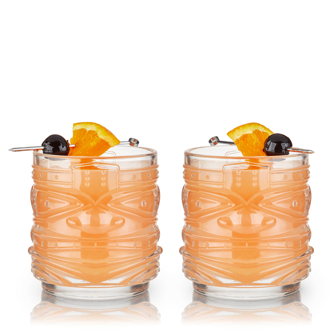 Viski Stackable Pacific Tiki Rocks Glass Lowball Tumblers