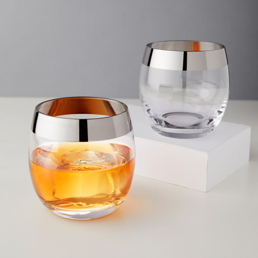 Viski Irving Chrome Rim Crystal Lowball Tumblers Set of 2 - Premium ...