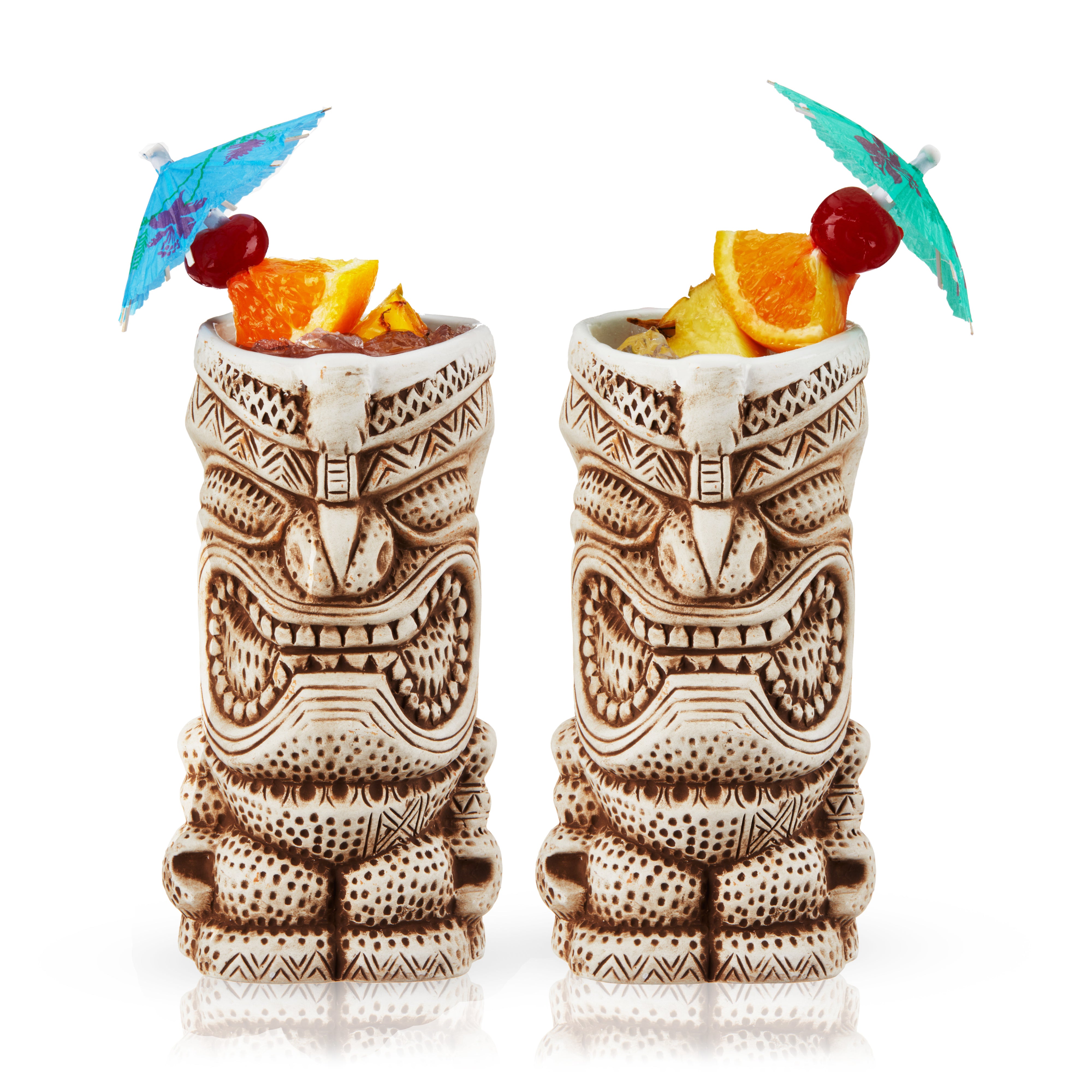 Viski High Tide Tiki Mugs - Hand Painted Ceramic Tiki Glasses for ...
